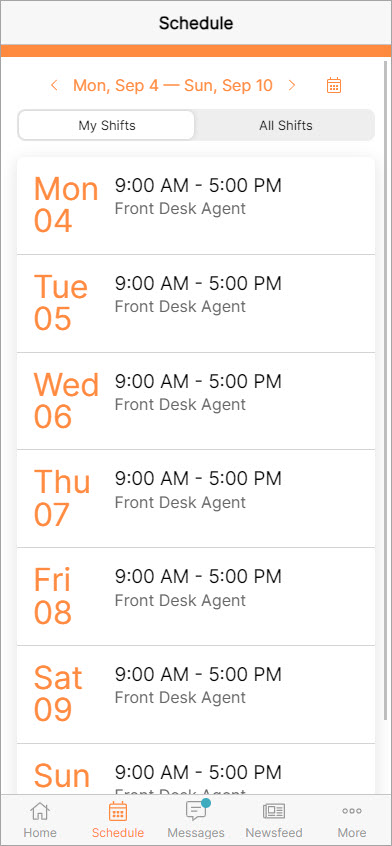 To view future or past shifts, select the appropriate arrow to see previous ( ) weeks.